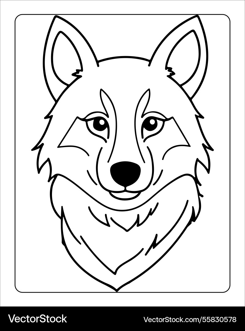 Wolf head coloring page for kids Royalty Free Vector Image