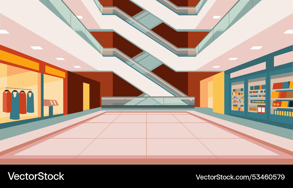 A large empty shopping mall interior flat Vector Image