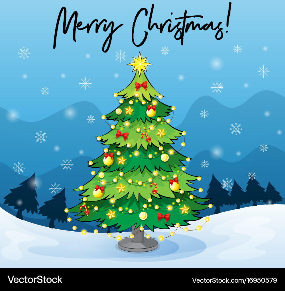 Merry christmas card template with tree Royalty Free Vector