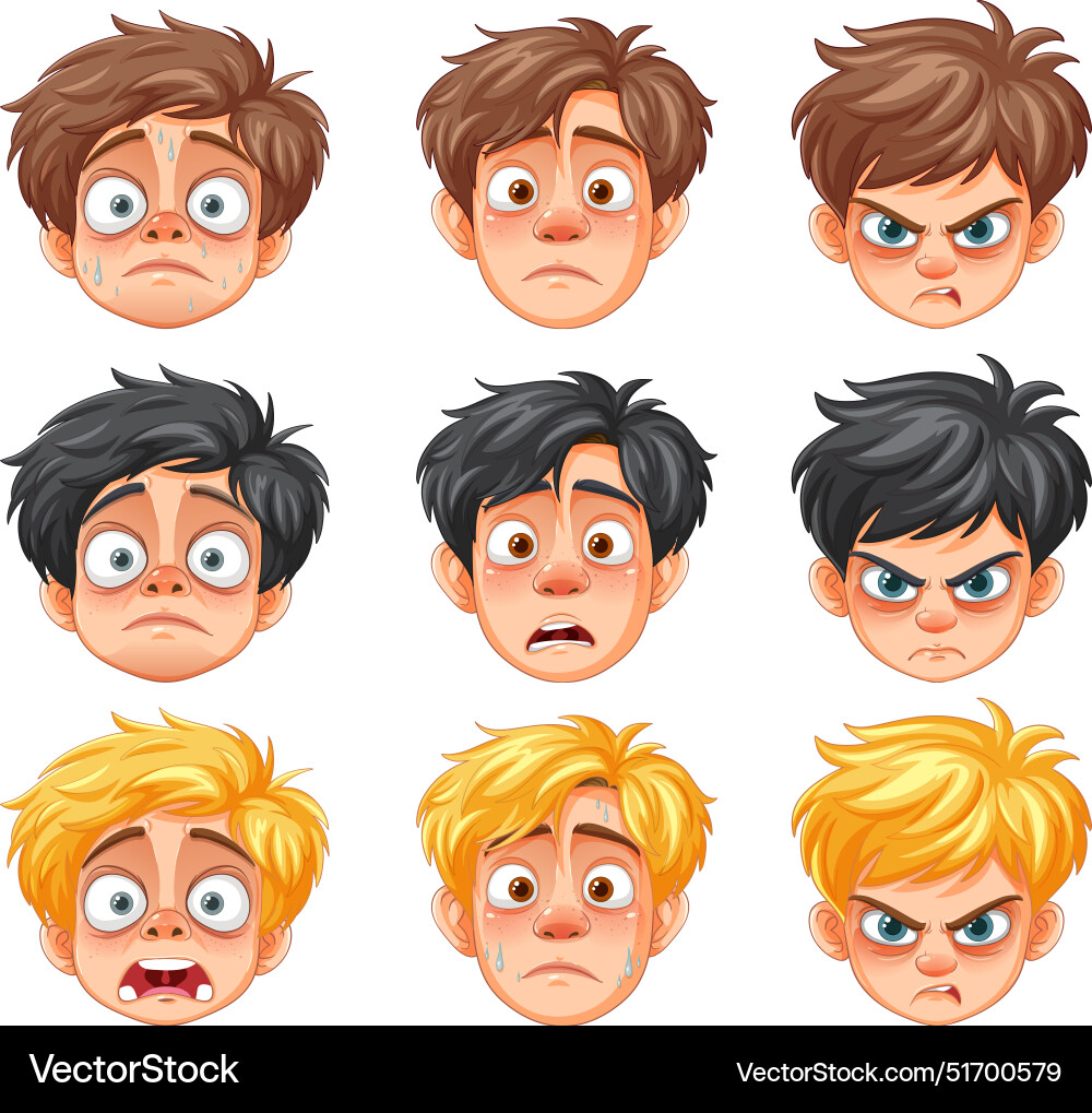 Nine cartoon faces showing different emotions Vector Image