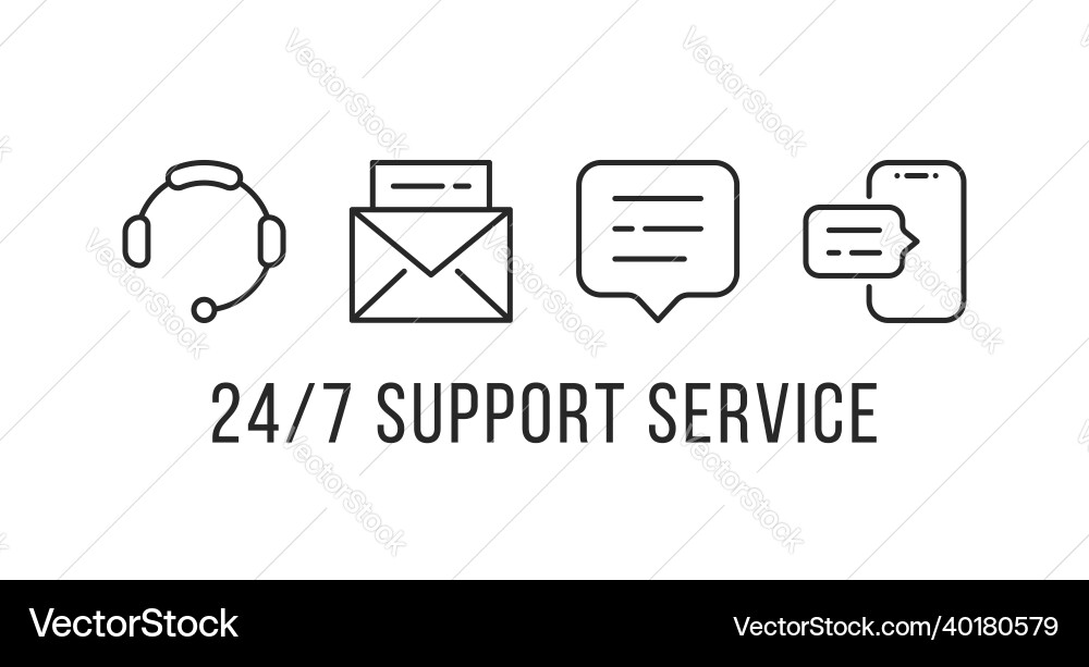 Round-the-clock support service linear set Vector Image