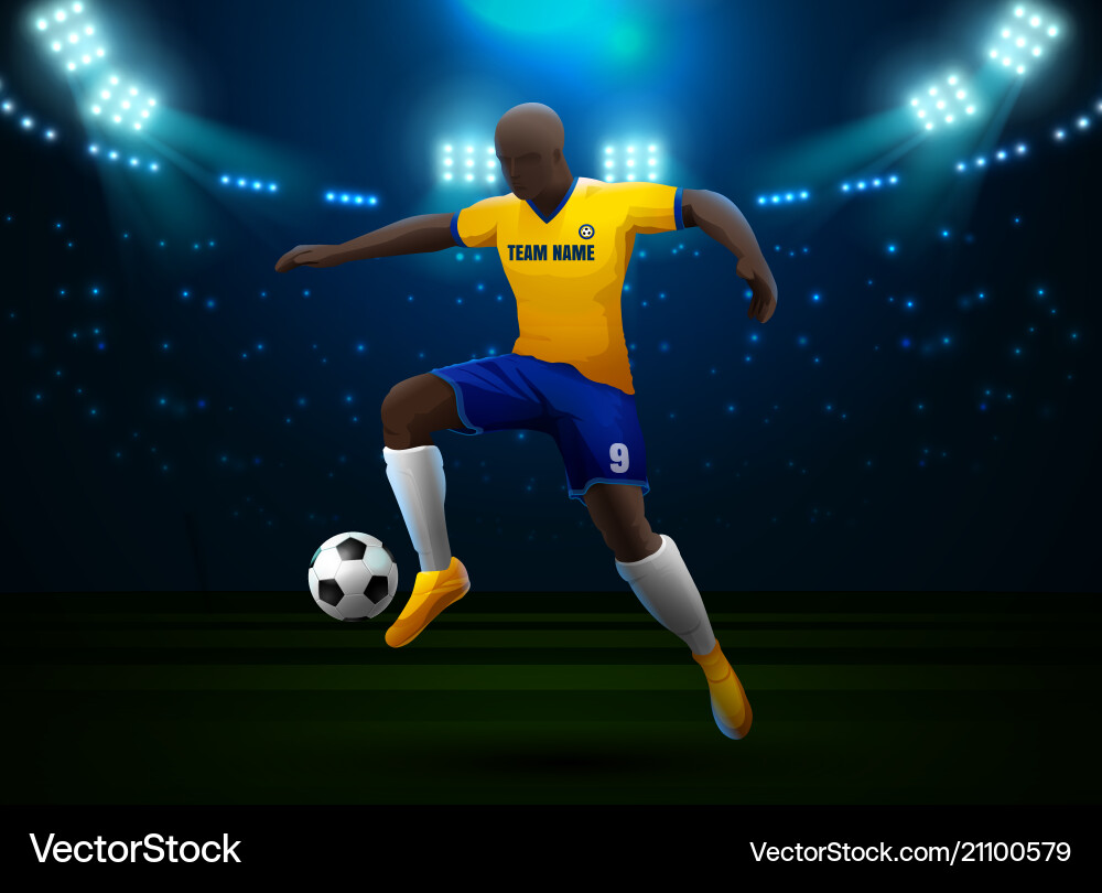 Soccer player with field stadium background Vector Image