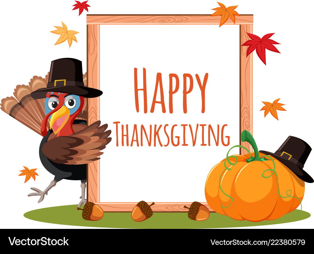 Thanksgiving Card with Turkey and Pumpkins Vector Image