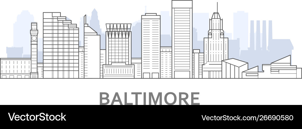 Baltimore skyline maryland - panorama Royalty Free Vector