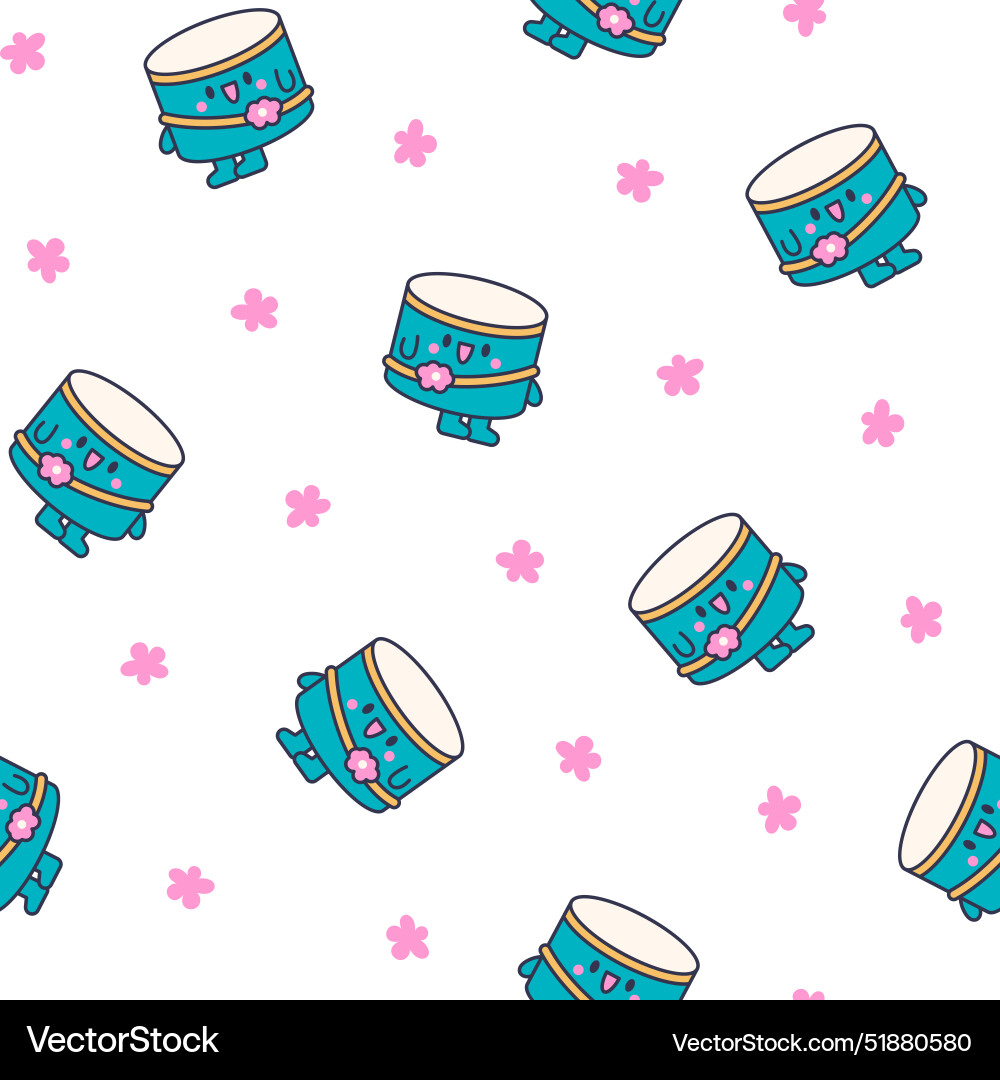 Cartoon kawaii drum character with sticks Vector Image