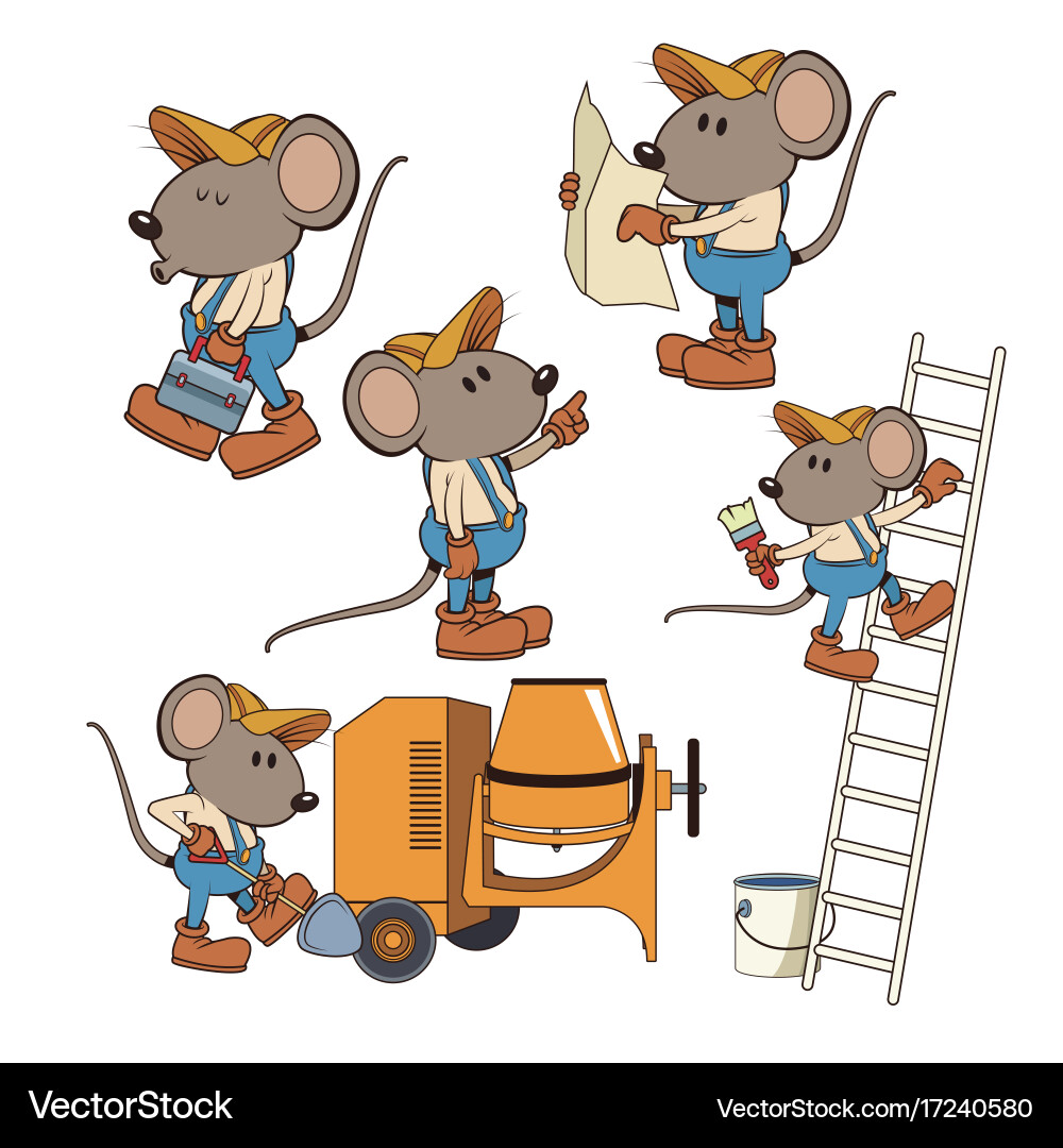 Construction mouse workers funny cartoon Vector Image