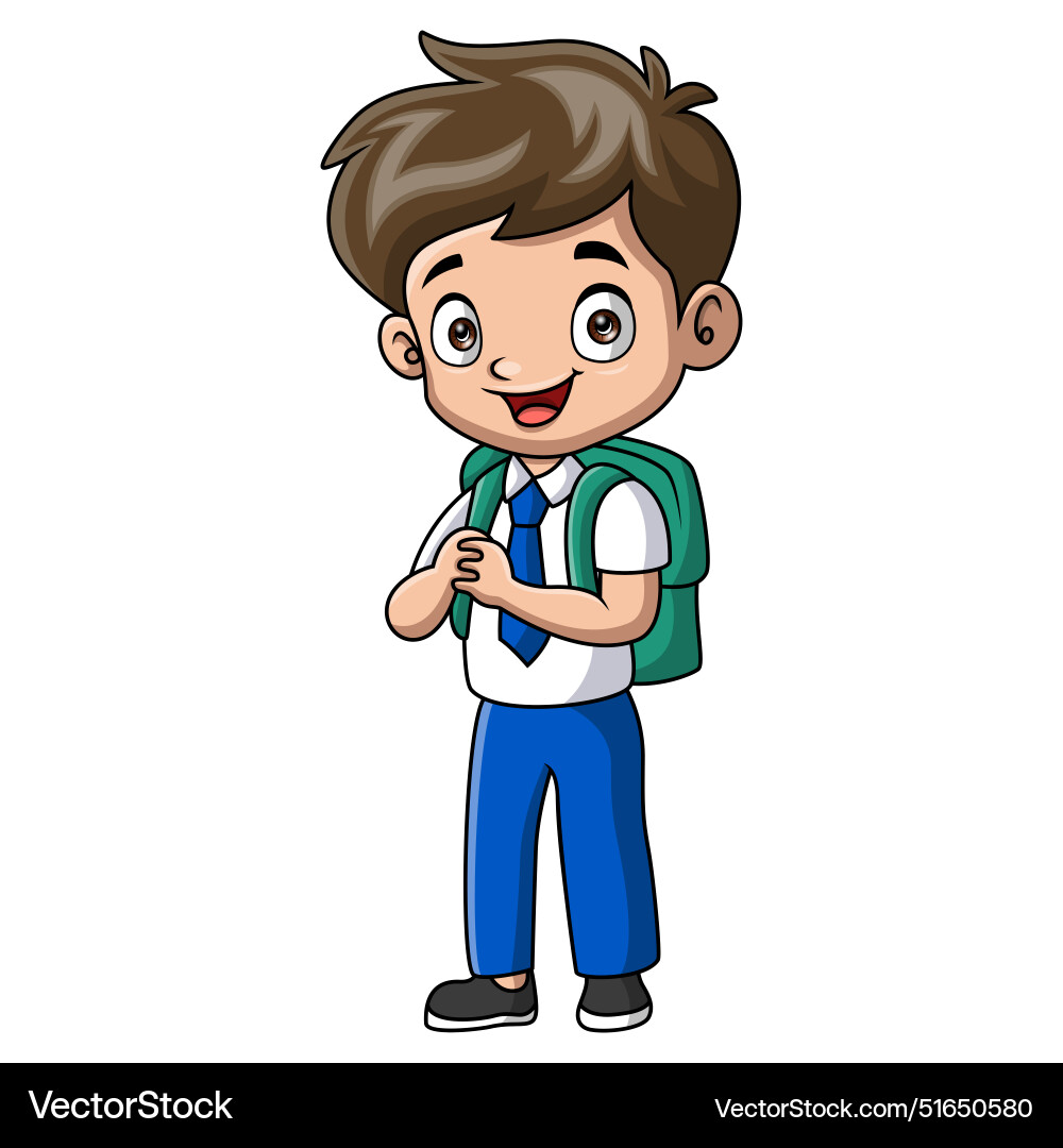 Cute happy school boy cartoon Royalty Free Vector Image
