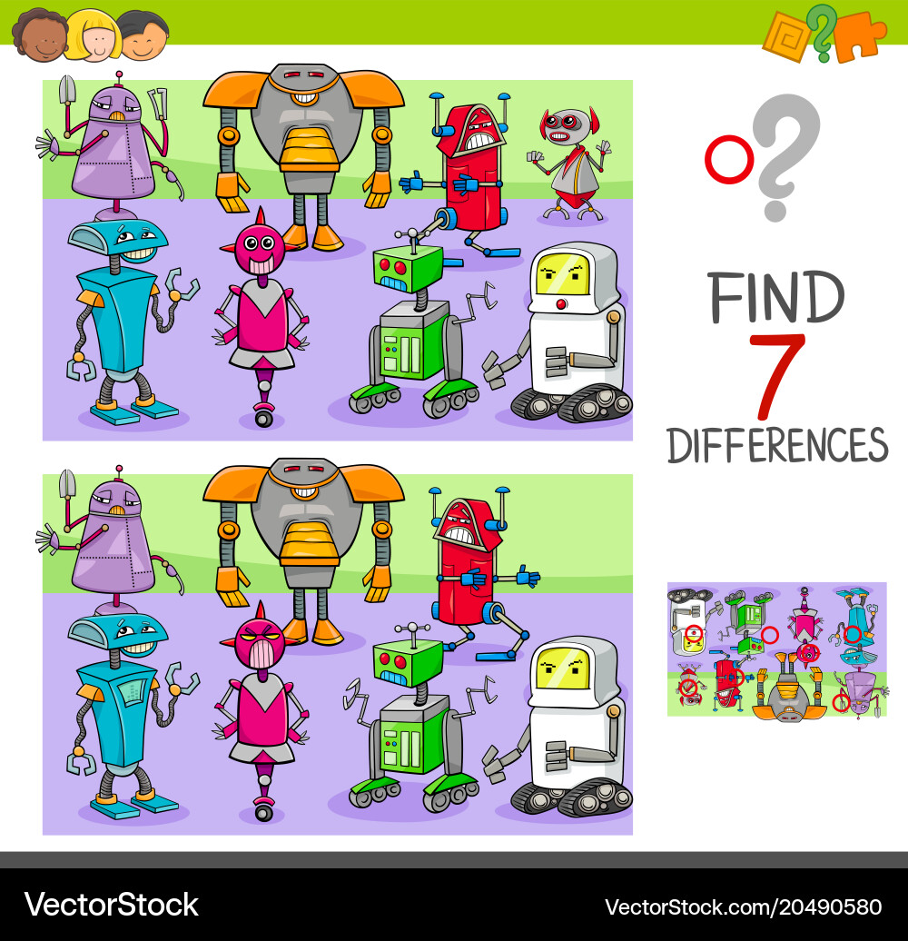 Find differences game with robots fantasy Vector Image