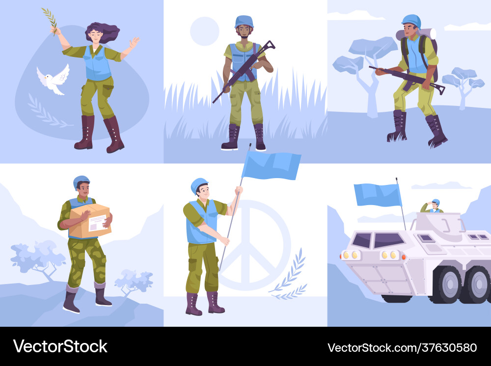 Flat peacekeepers composition icon set Royalty Free Vector
