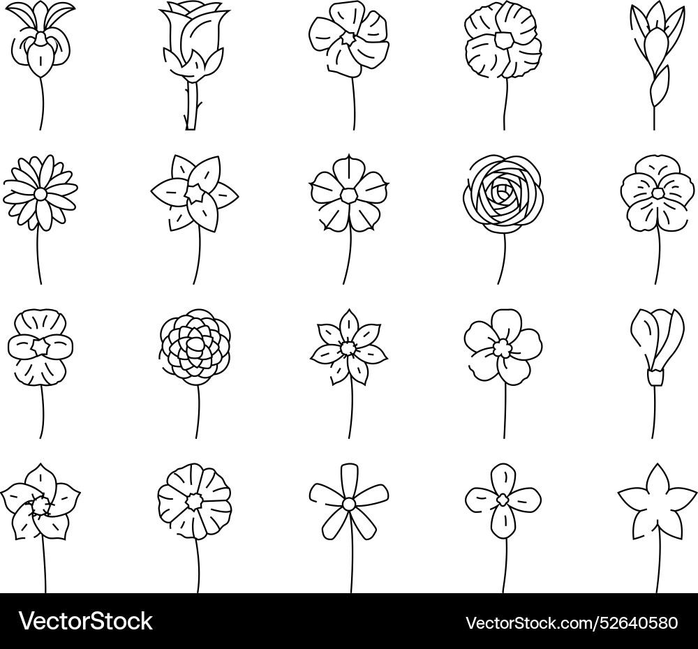 Flower spring floral blossom icons set Royalty Free Vector