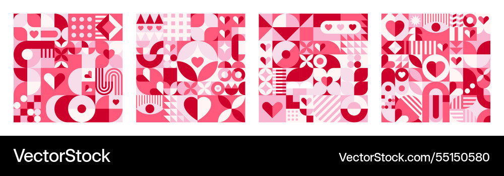Geometric shapes valentines day tile patterns set Vector Image