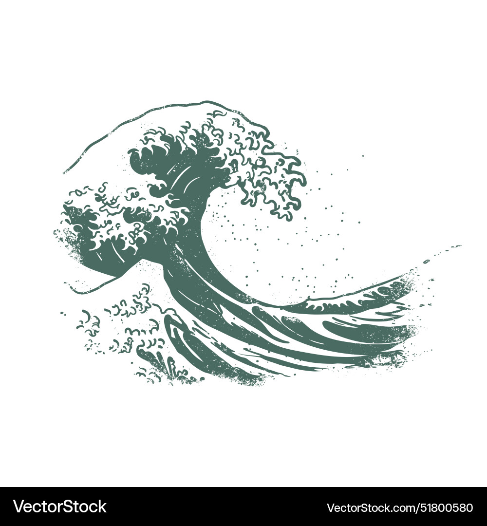 Line art of a big wave breaking Royalty Free Vector Image