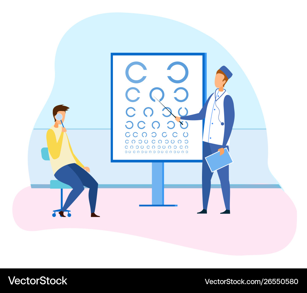 Male ophthalmologist checking patient eyesight Vector Image
