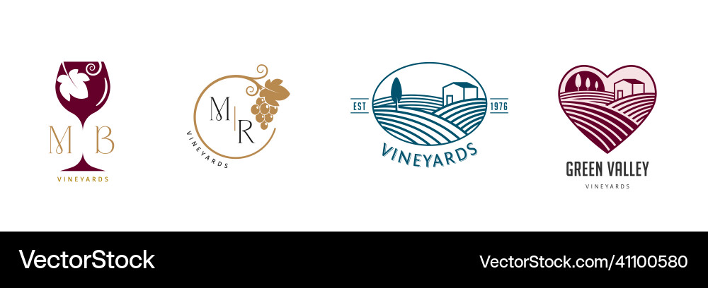 Wine vineyard organic natural winery logo Vector Image