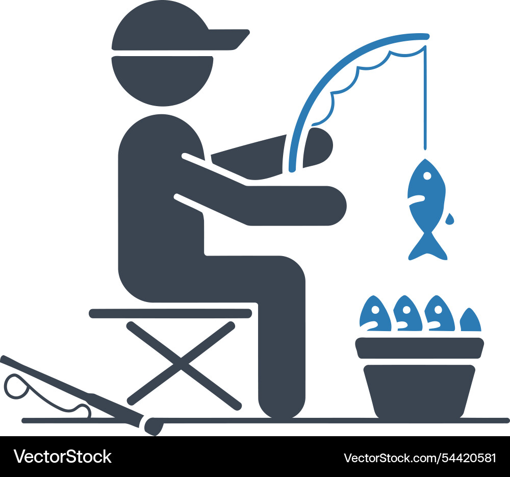 Angler with fish bucket icon Royalty Free Vector Image