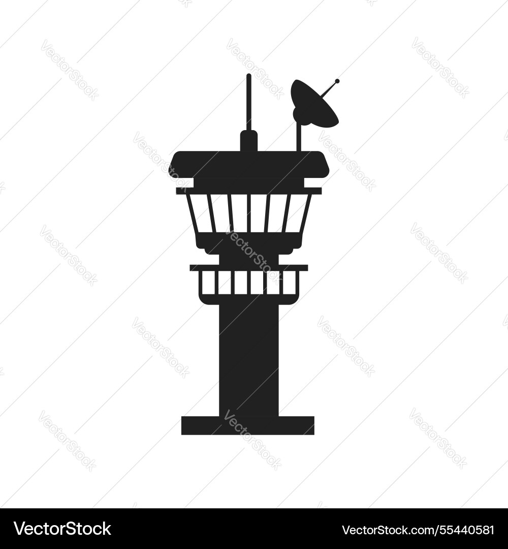 Flight control tower icon in flat style Royalty Free Vector