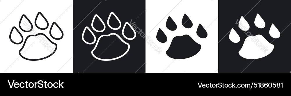 Paw liner and solid icon set in black color Vector Image