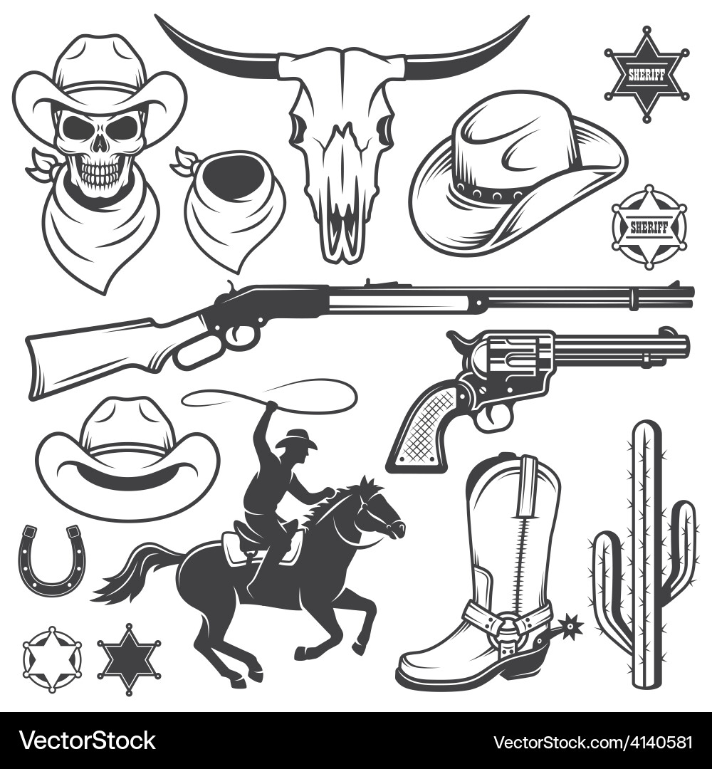 Set of wild west cowboy designed elements Vector Image