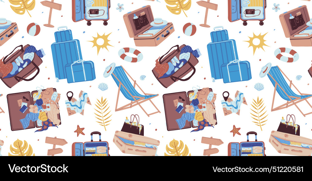 Travel essentials seamless pattern Royalty Free Vector Image