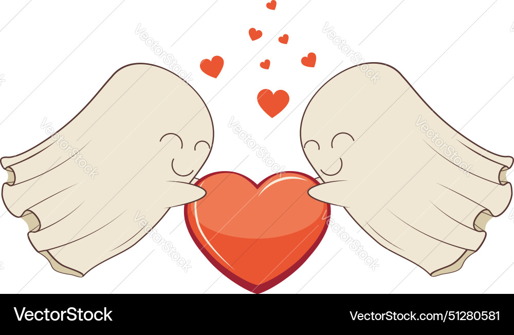 Valentine ghosts with heart Royalty Free Vector Image