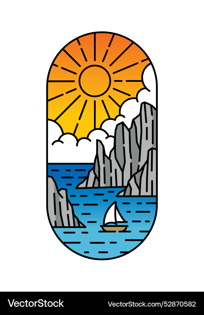 Beautiful beach views line art Royalty Free Vector Image