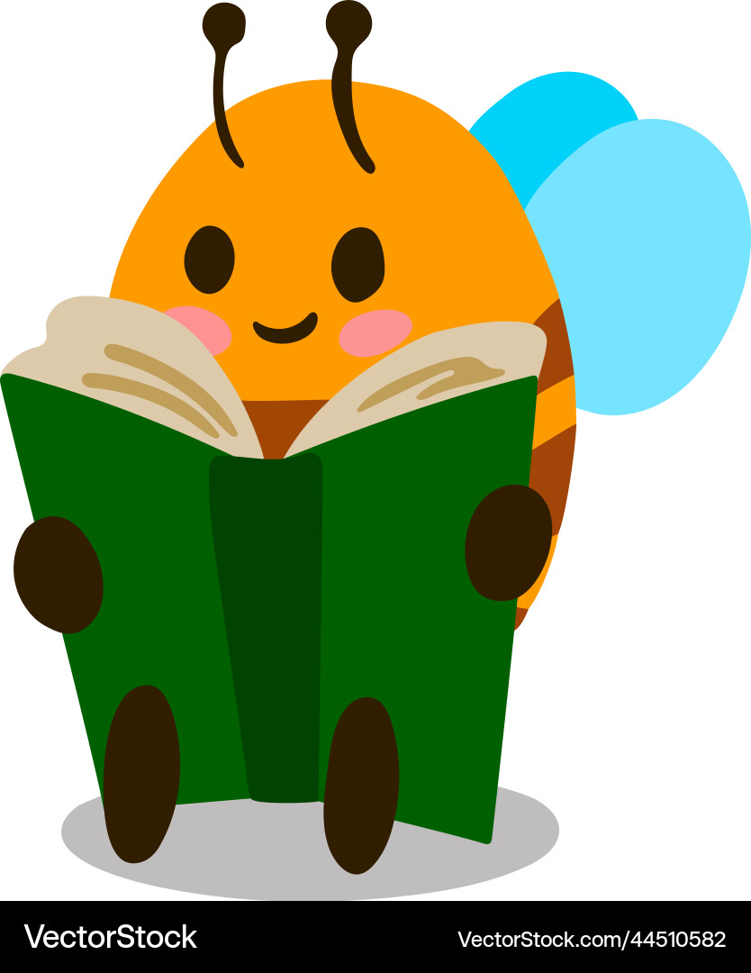 Cute bee reading book cartoon Royalty Free Vector Image