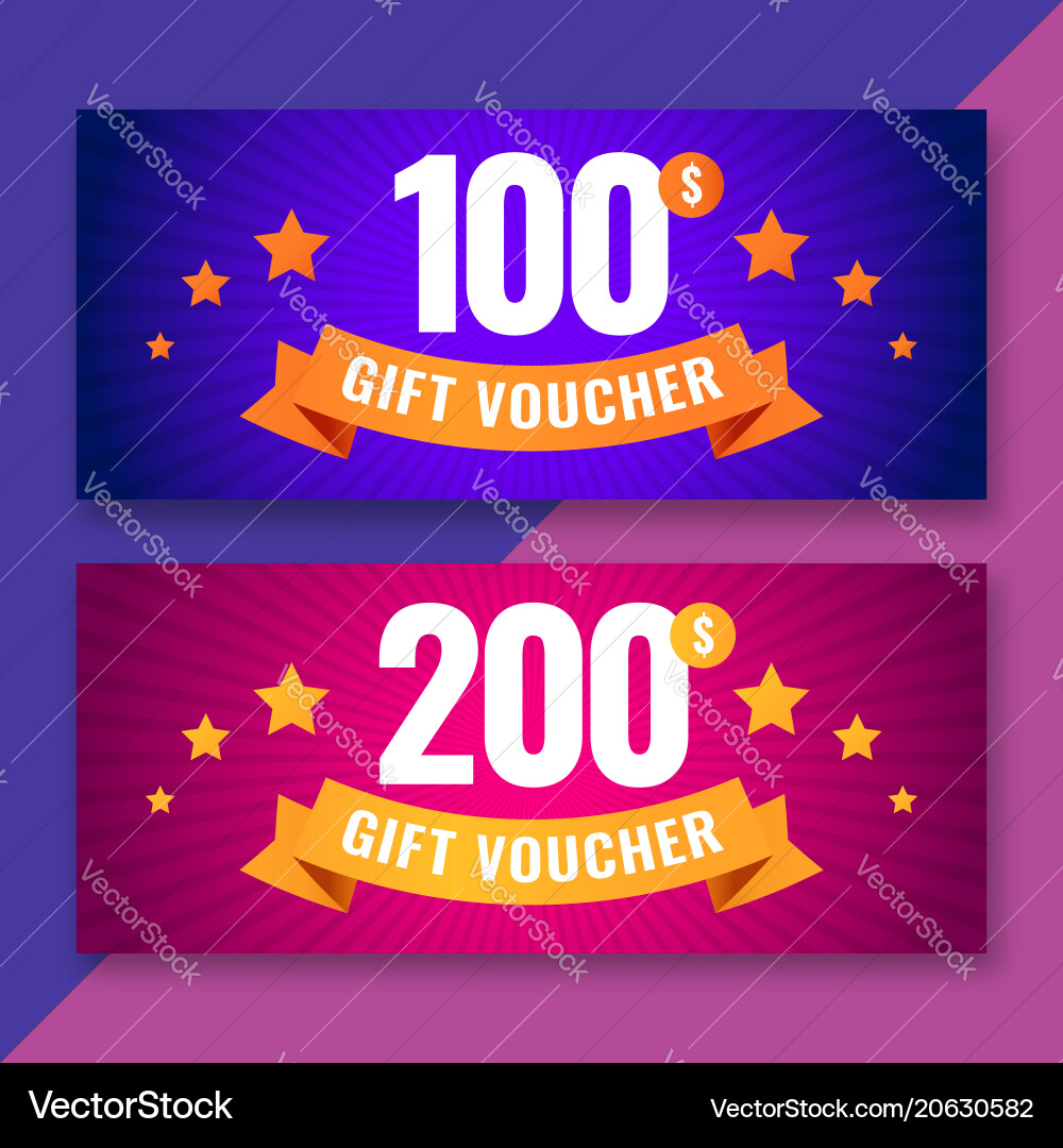 Gift voucher template 100 and 200 dollars coupons Vector Image