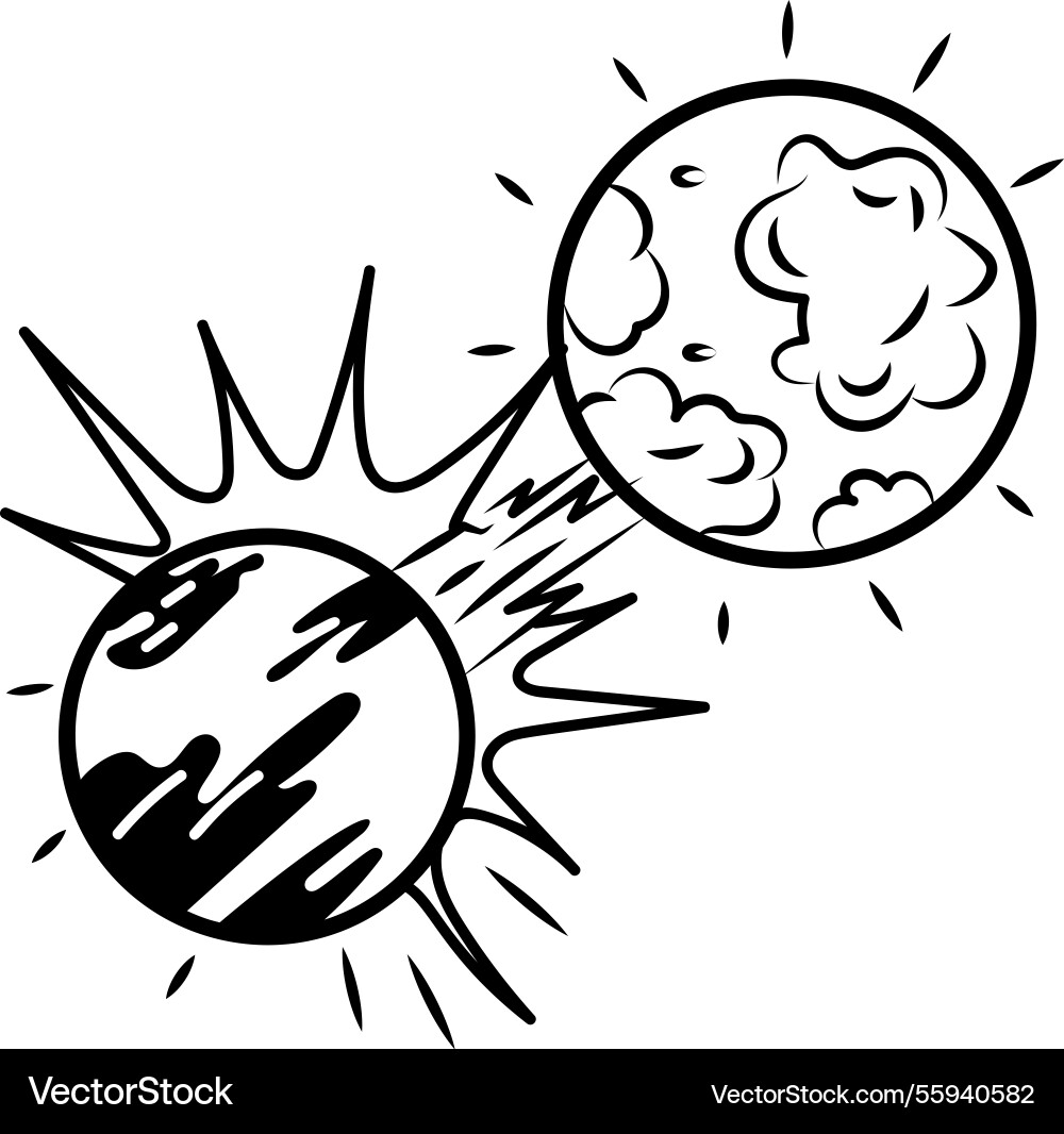 Planet collision icon in drawing style Royalty Free Vector