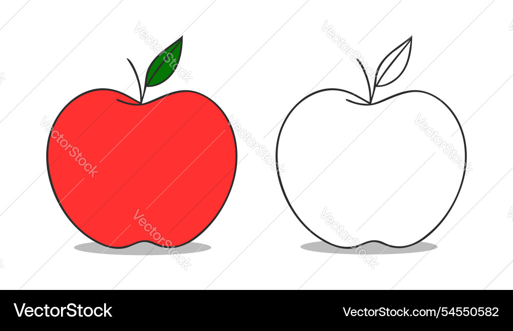 Red apple designed for kids coloring books Vector Image