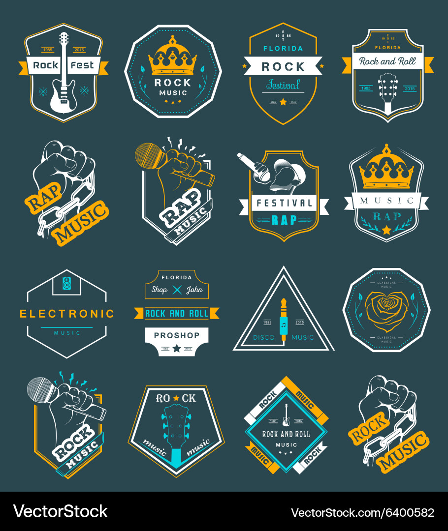 Satz von Logos und Abzeichen Musik Lizenzfreies Vektorbild