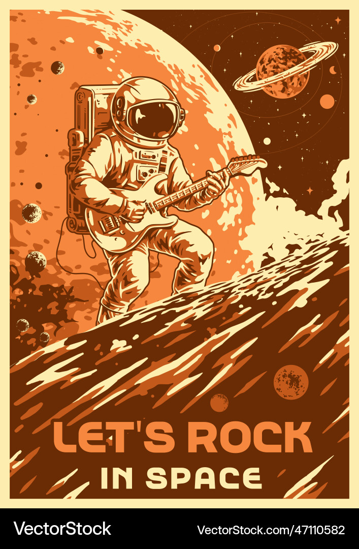 Space musician monochrome vintage poster Vector Image
