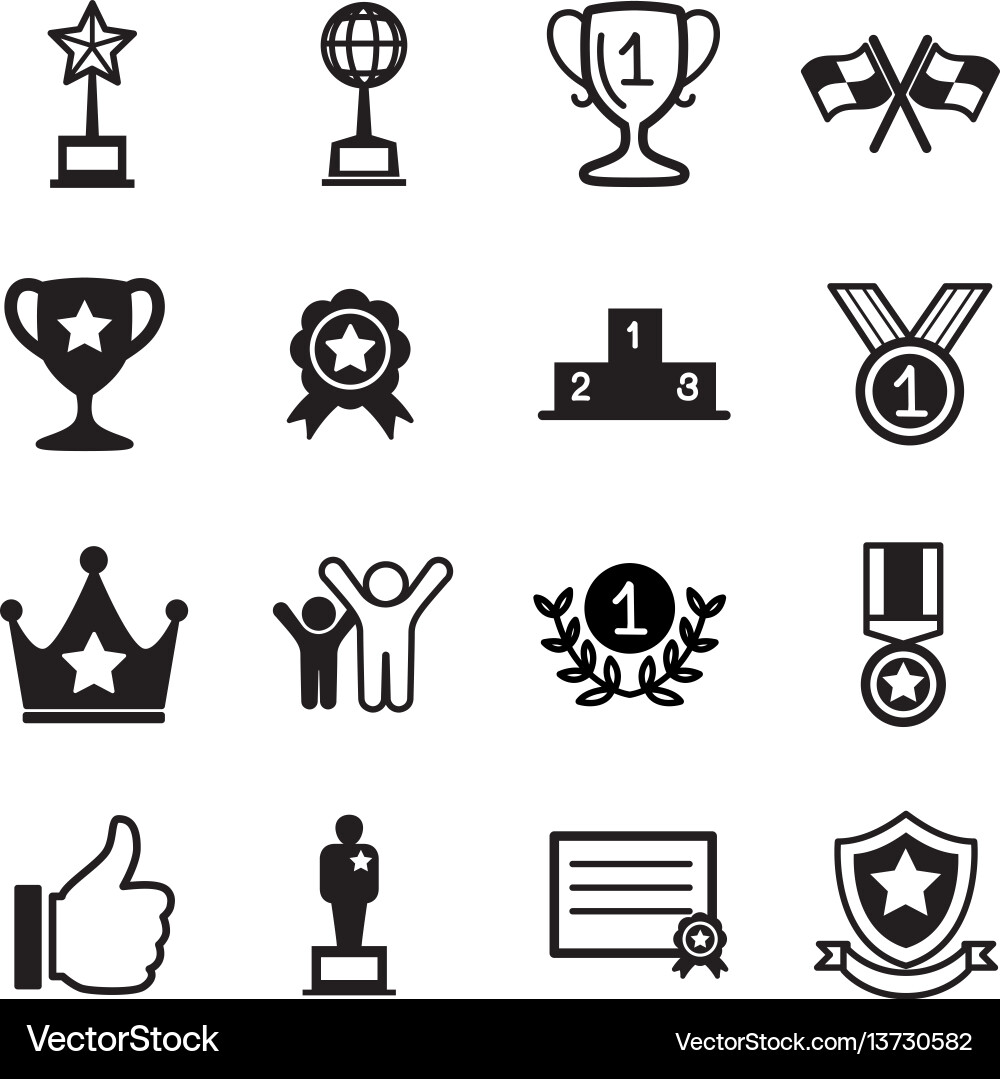 Win and success icons set Royalty Free Vector Image