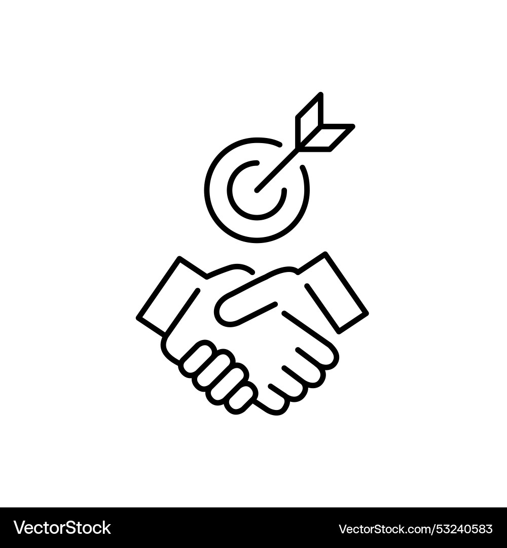Arrow hitting bullseye over handshake strategic Vector Image
