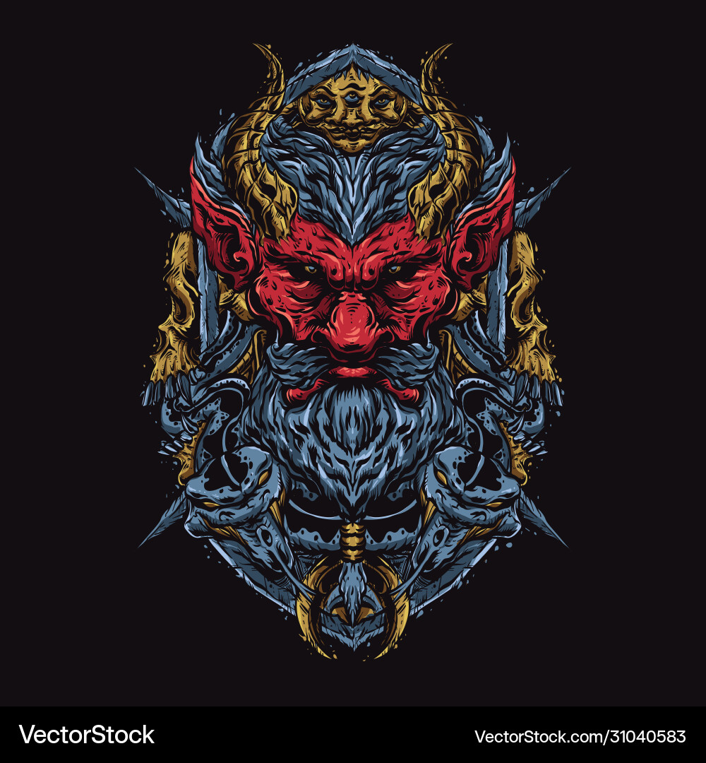 Demon with gold horn Royalty Free Vector Image