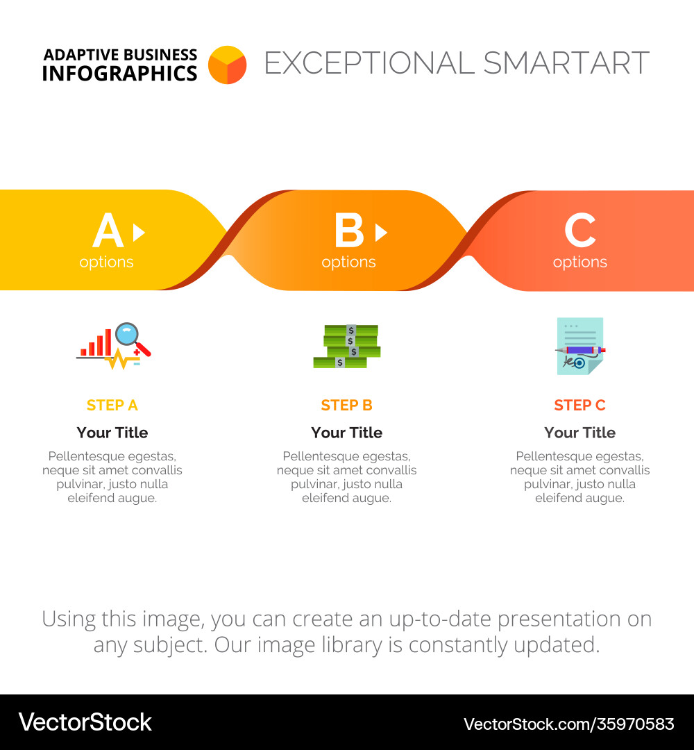 Process chart with three steps template Royalty Free Vector