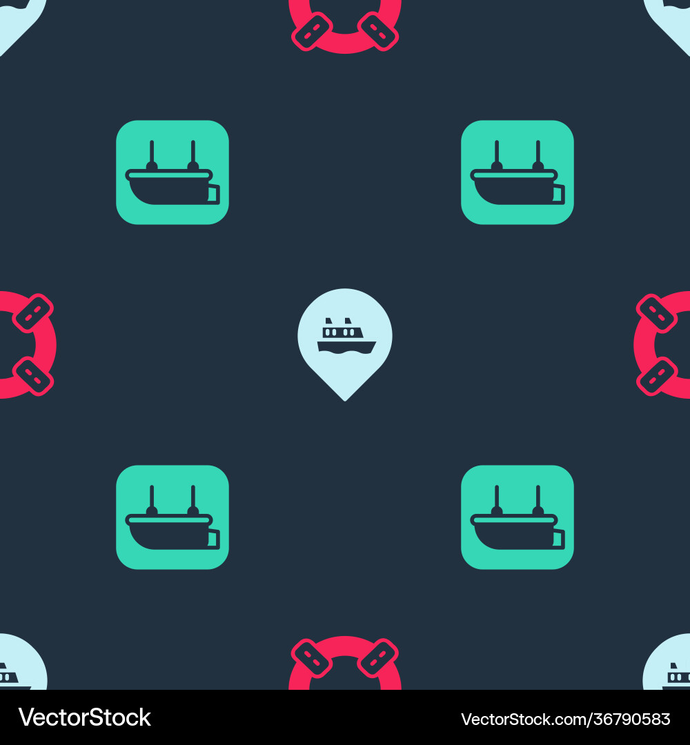 Set lifebuoy location with cruise ship Royalty Free Vector