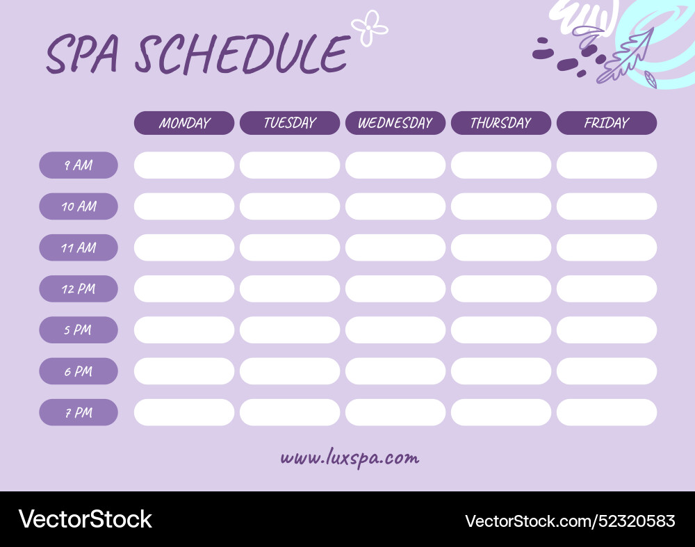 Spa schedule template design Royalty Free Vector Image