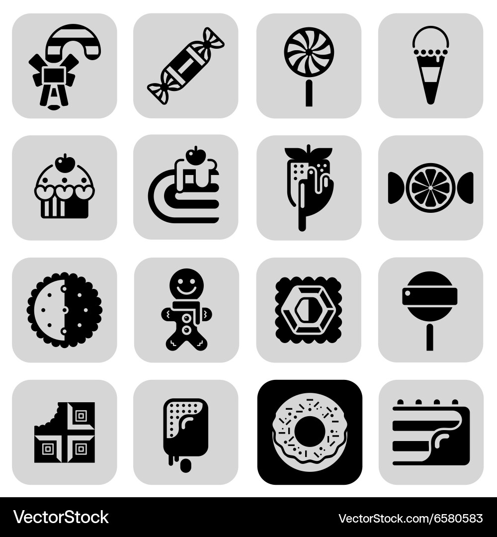 Sweets black white icons set Royalty Free Vector Image