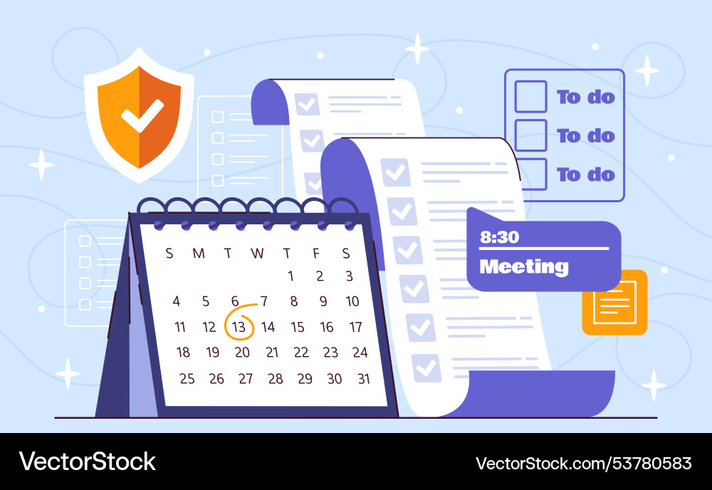 To do list calendar and long todo time Royalty Free Vector