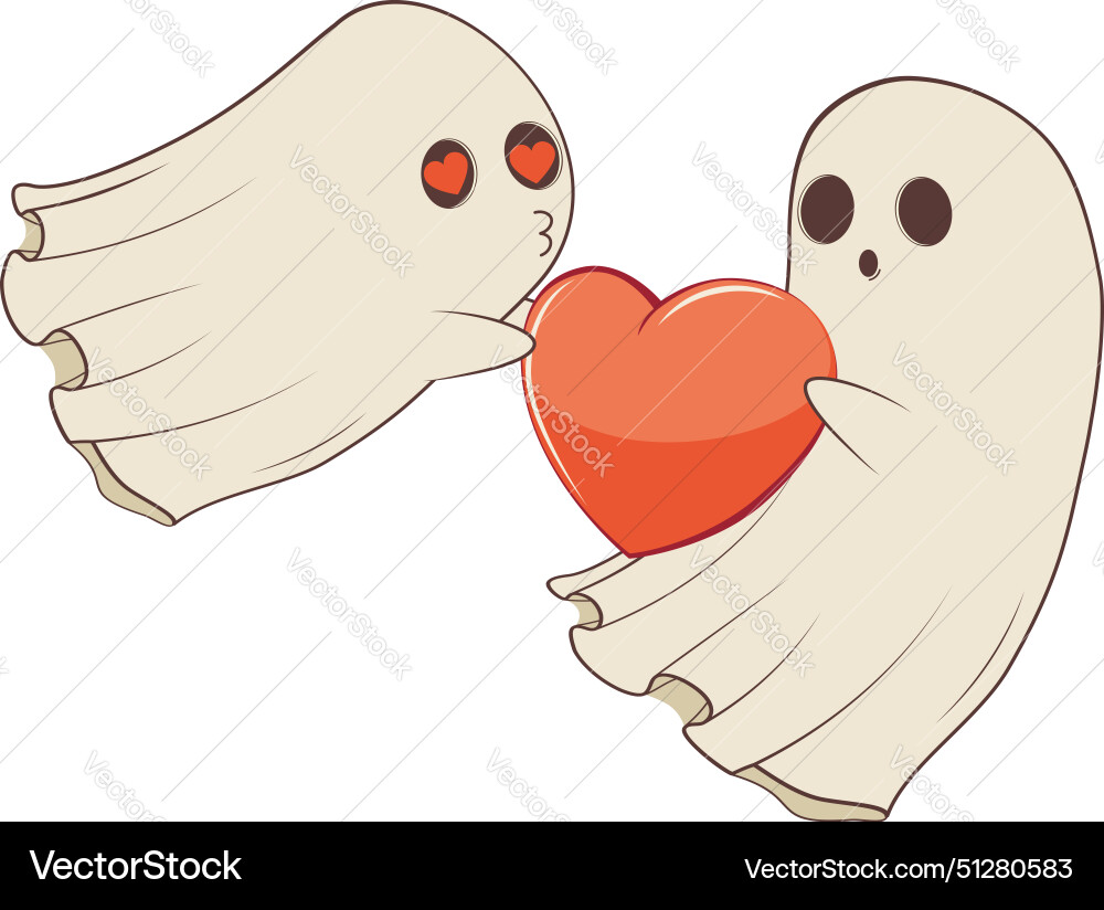 Valentine ghosts with heart Royalty Free Vector Image