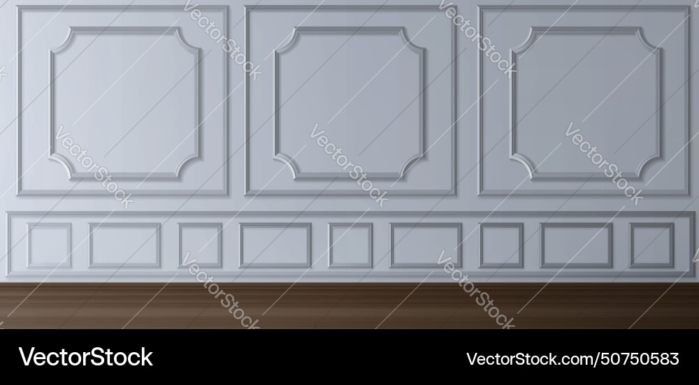 Wall with white decoration panel and wood floor Vector Image