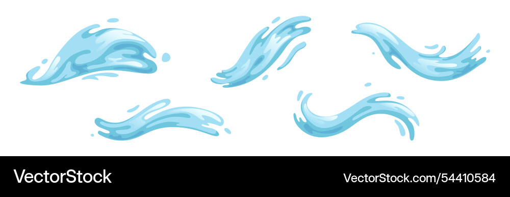 Blue wave and water splash with droplet set Vector Image