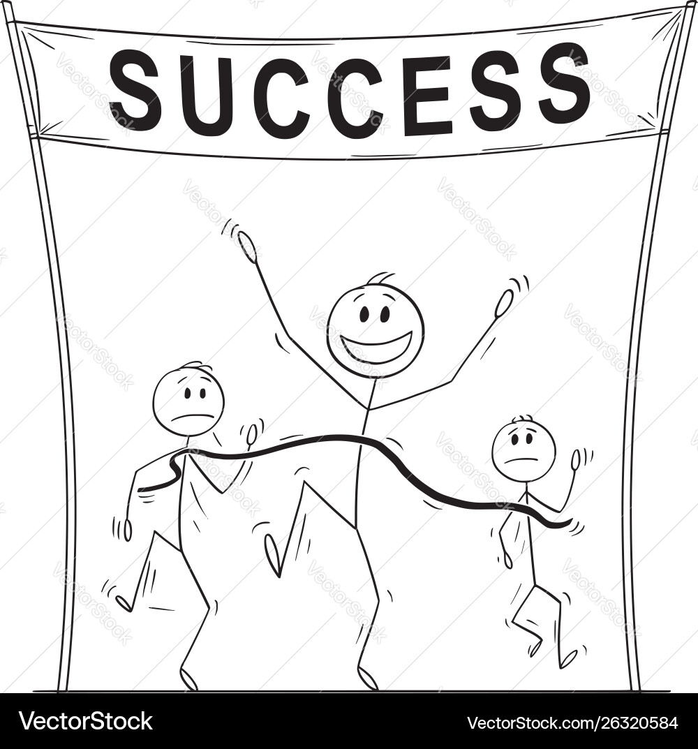 Cartoon victorious man who is first Royalty Free Vector