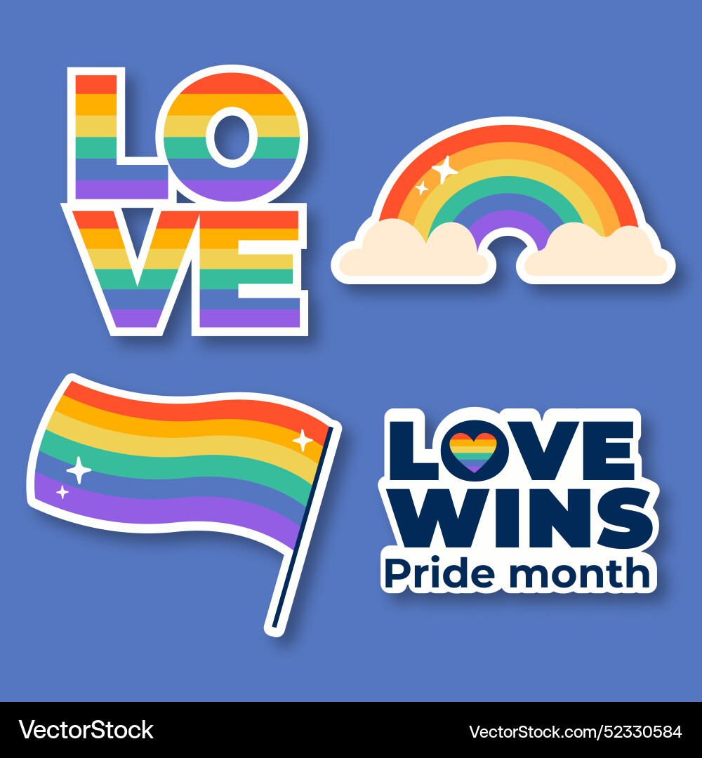Flat pride month labels collection Royalty Free Vector Image
