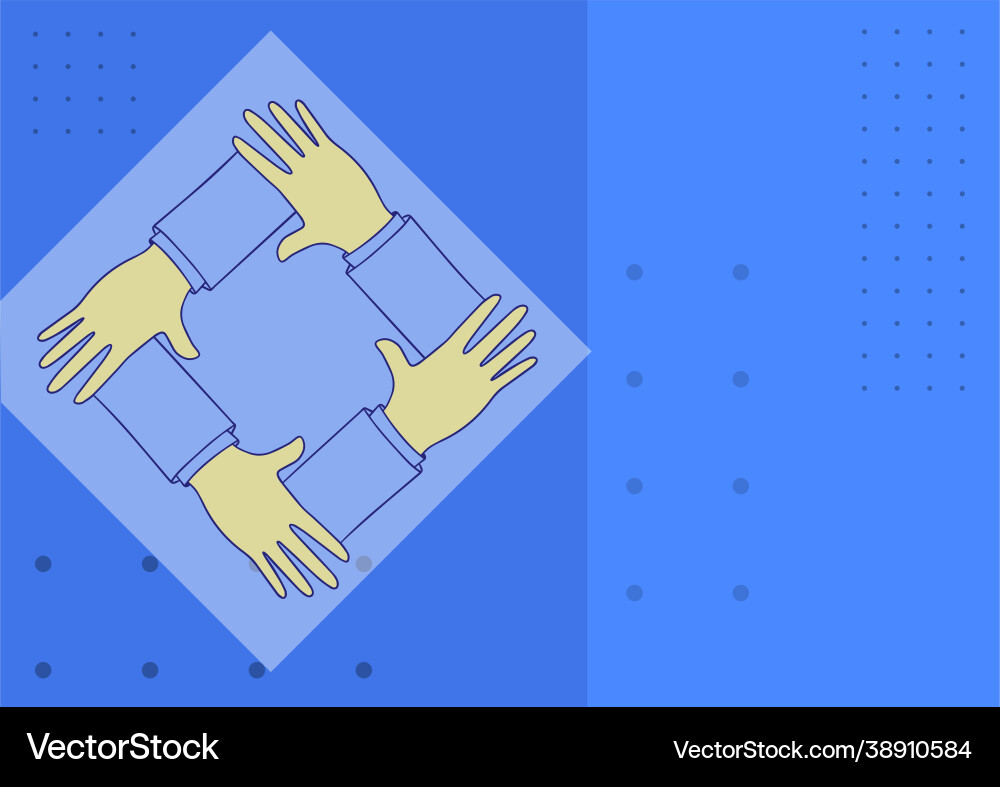 Four hands drawing holding arm together showing Vector Image