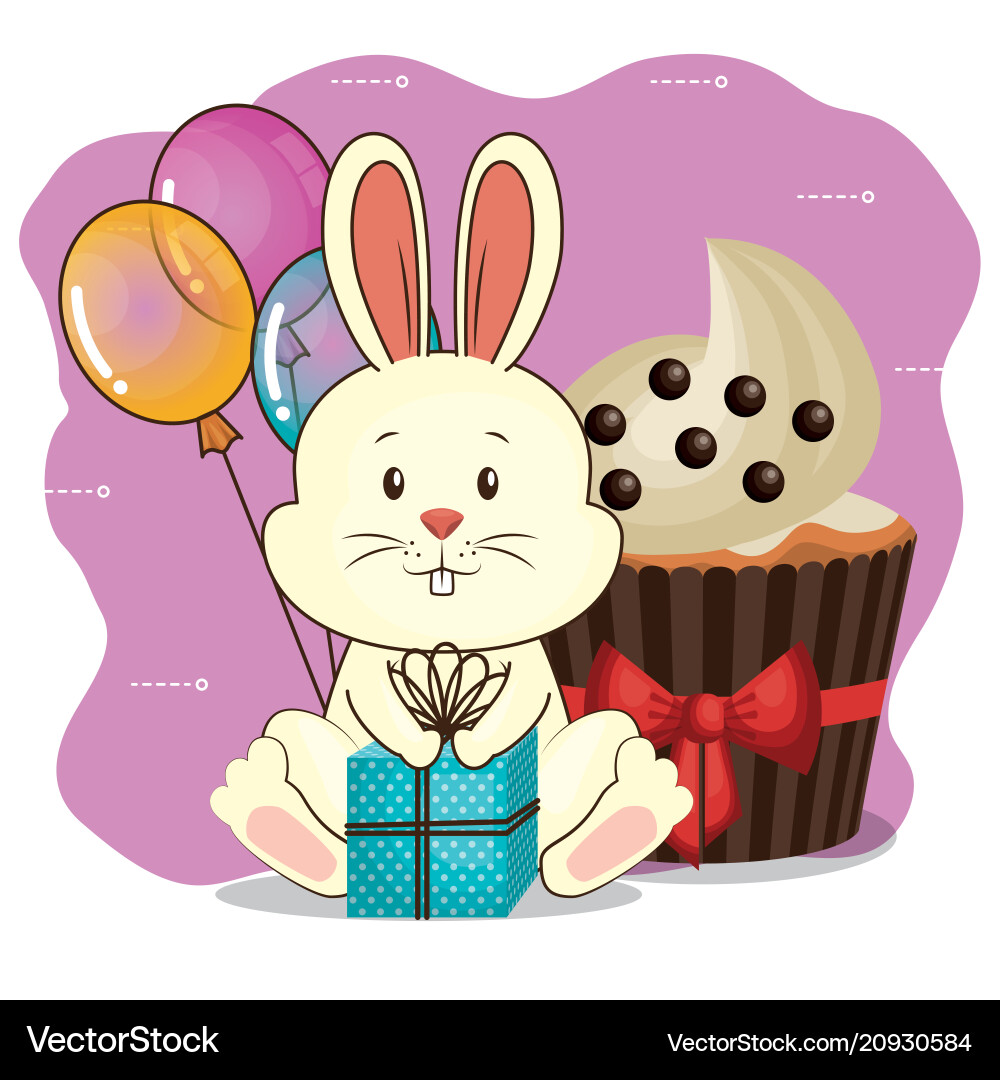 Happy birthday card with cute rabbit Royalty Free Vector