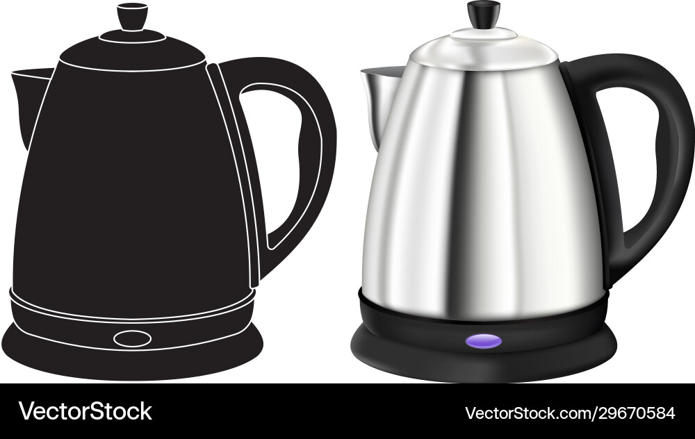 Kettle 3d model and black outline icon Royalty Free Vector