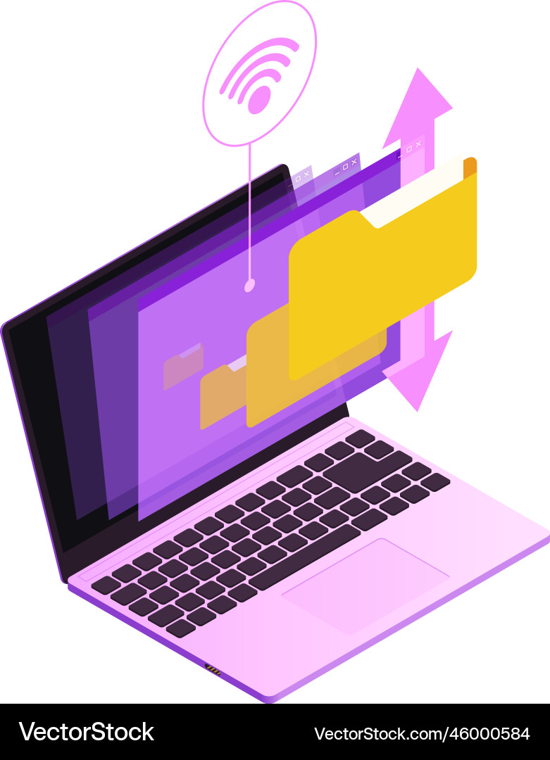 Laptop wireless folder composition Royalty Free Vector Image
