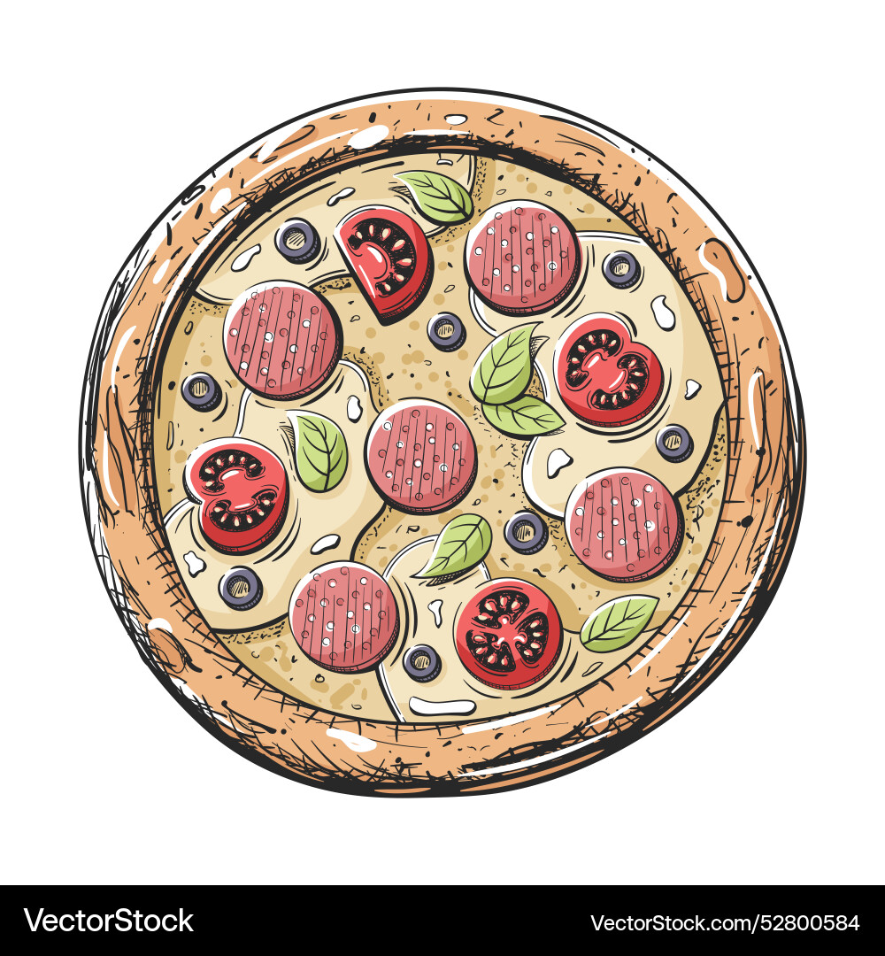 Pizza with prosciutto tomato and mozzarella Vector Image