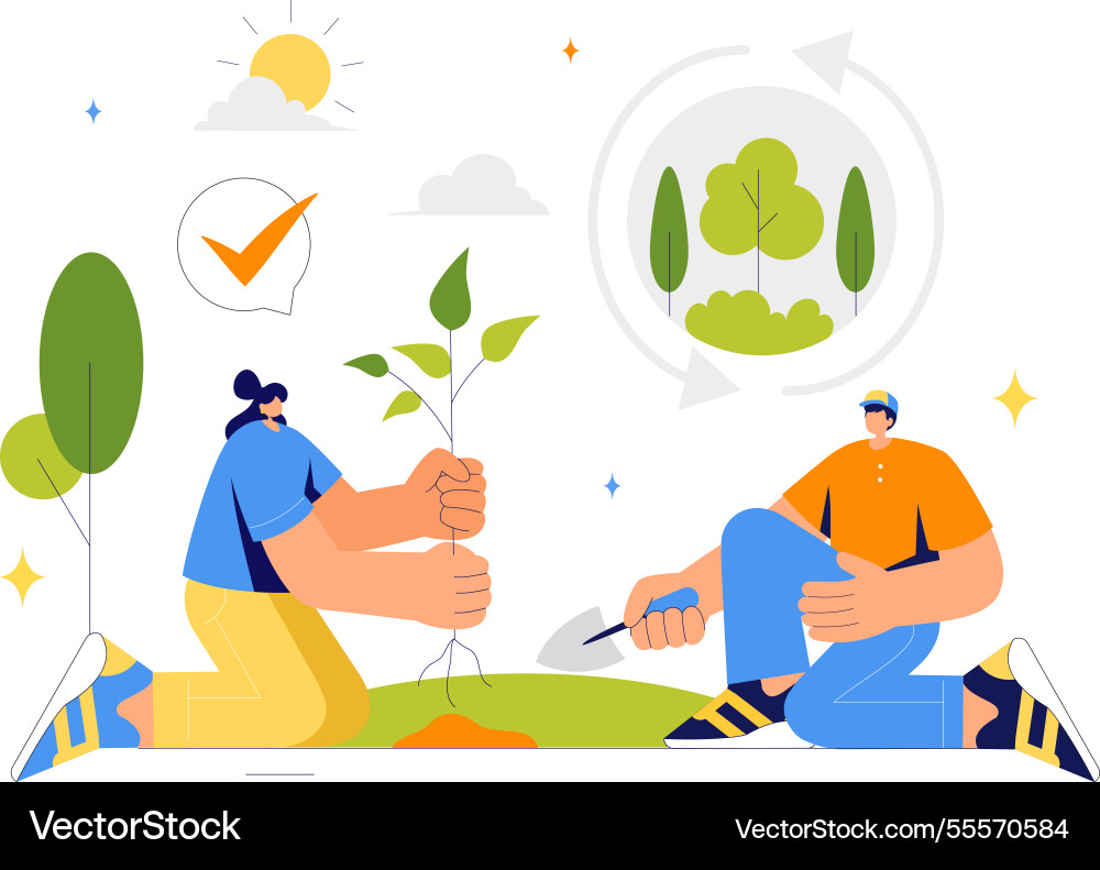 Restoration featuring tree planting in a forest Vector Image